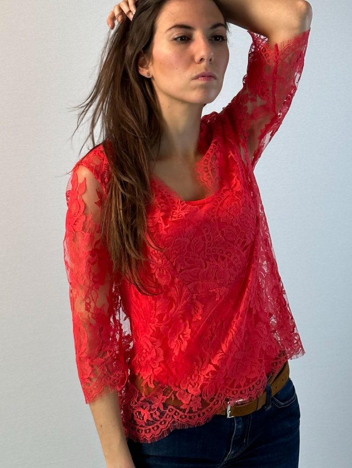 Blouse Amiral dentelle rouge - Dentelle Calais-Caudry - Maison 1889